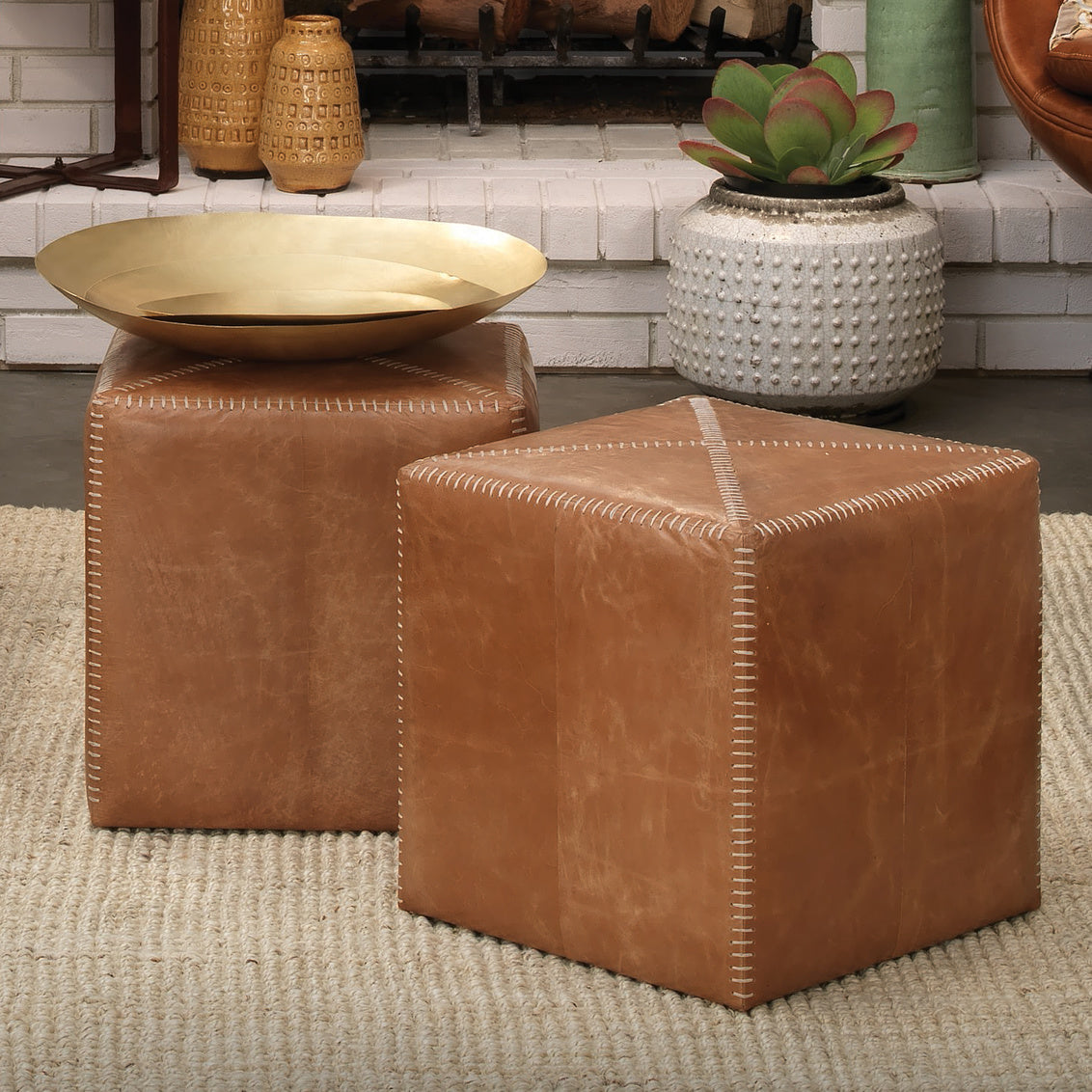 Leather camel ottoman store